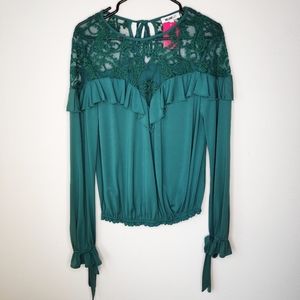 William Rast | Tops | William Rast Lace Ruffle Long Sleeve Blouse Green ...